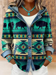 Women's Vintage Western Aztec Print Hooded Patchwork Jacket ...