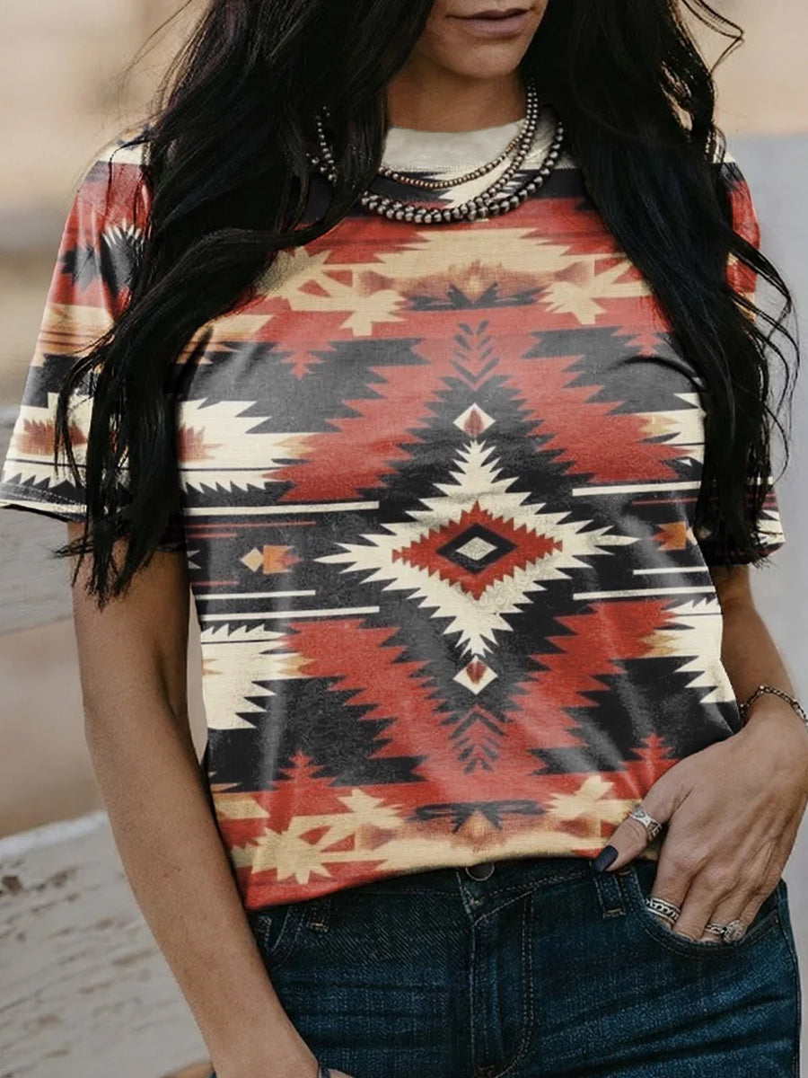 Women's Vintage Western Aztec Print Casual Short Sleeve T-shirt ...